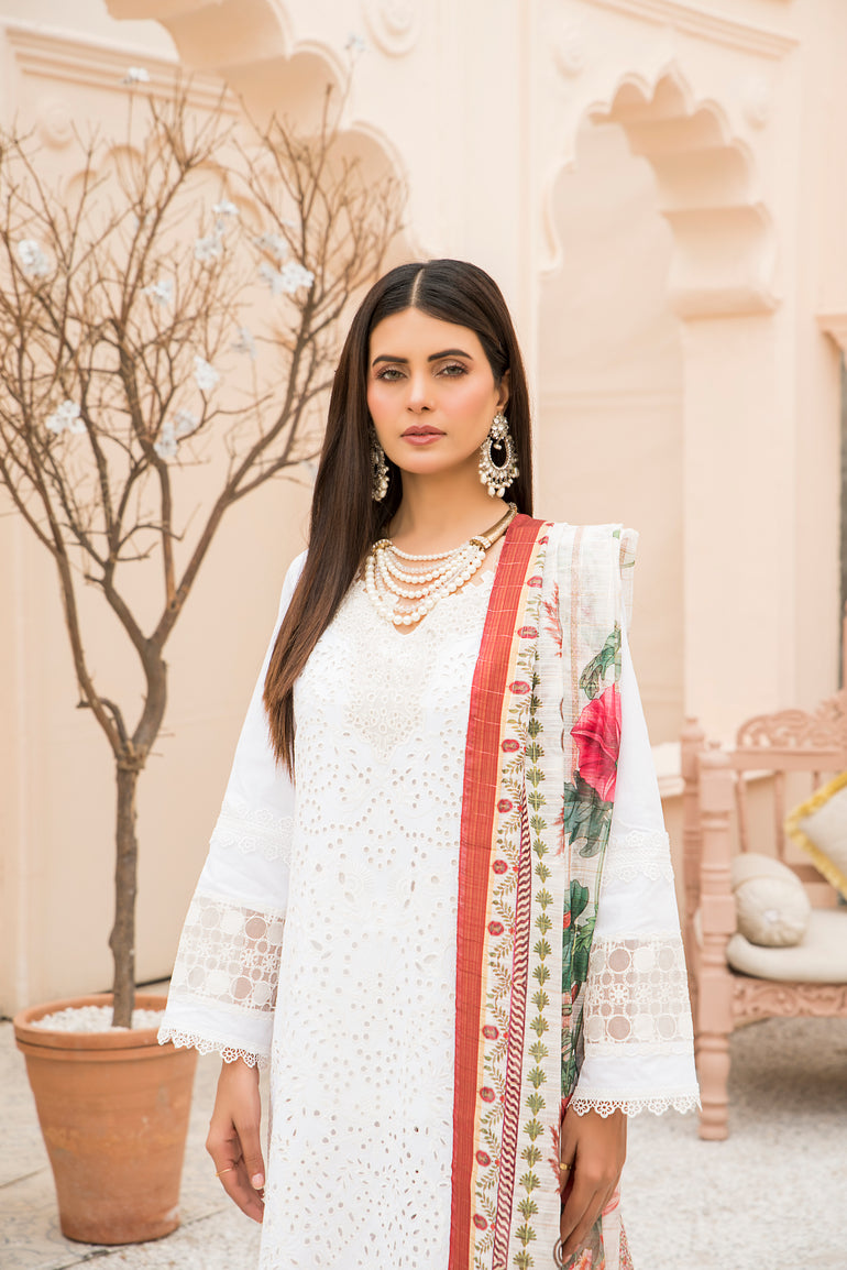 3 Piece Premium Chikenkari-Embroidered Stitched Suit Summer 24' Eid Edit 1 by arfa riwaj – ArfaRiwaj